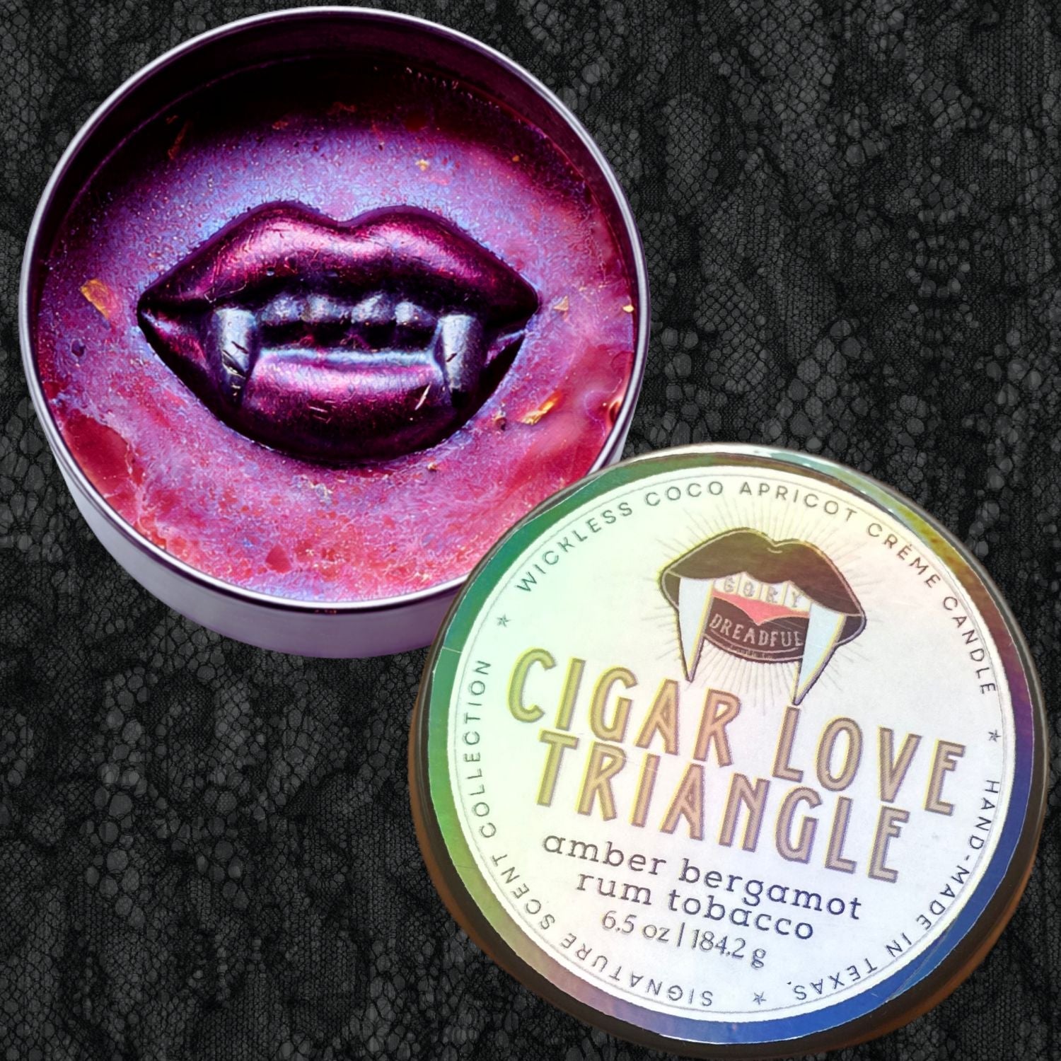 CIGAR LOVE TRIANGLE Signature Luxury Wickless Candle: Amber Bergamot R ...